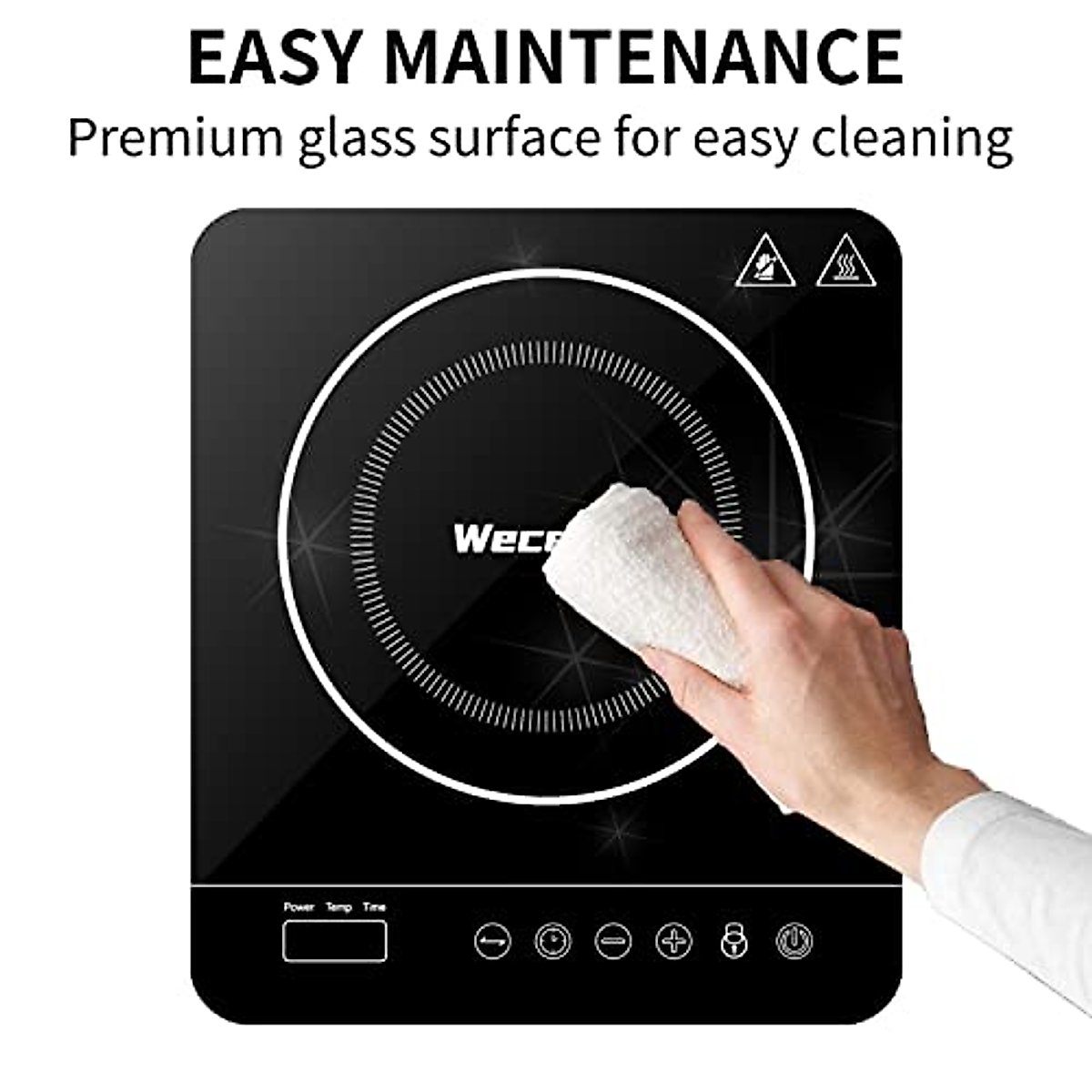 Weceleh Portable Single Induction Cooktop Hot Plate Countertop Burner Cooker 1 Burner, 1800W, 9 Power Levels, 10 Temp Levels, Timer, Auto-Shut-Off, Touch Panel, LED Display, Child Safety Lock, Black