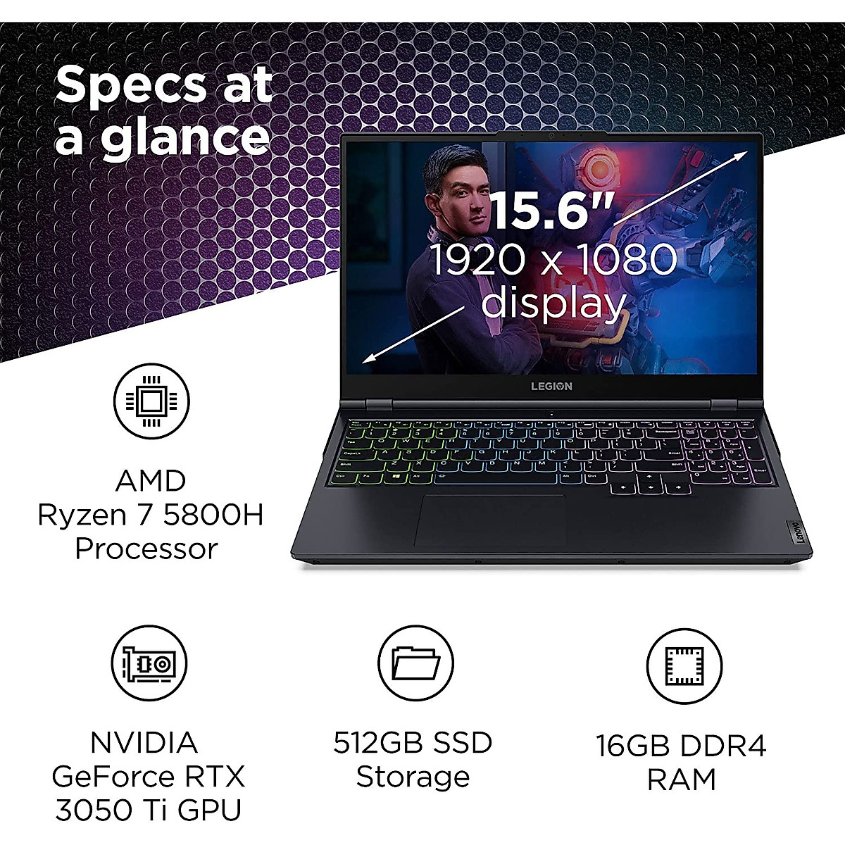 Lenovo Legion 5 15 Gaming Laptop, 15.6" FHD 300nits 165Hz Display, AMD Ryzen 7 5800H,NVIDIA GeForce RTX 3050Ti,RGB Backlight, 32GB RAM, 2TB PCIe SSD, Windows 11H /ES 32GB USB