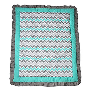 BabyFad Elephant Turquoise Chevron 9 Piece Baby Crib Bedding Set 100% Cotton