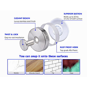 ONUNWU Luxe Hold No-Drill Hooks, Upgraded Suction Cup Hooks for Shower, Removable Reusable Stainless Steel Waterproof Suction Cup Hooks, Shower Hooks for Kitchen,Glass,Window,Mirror (2, Rose Gold)