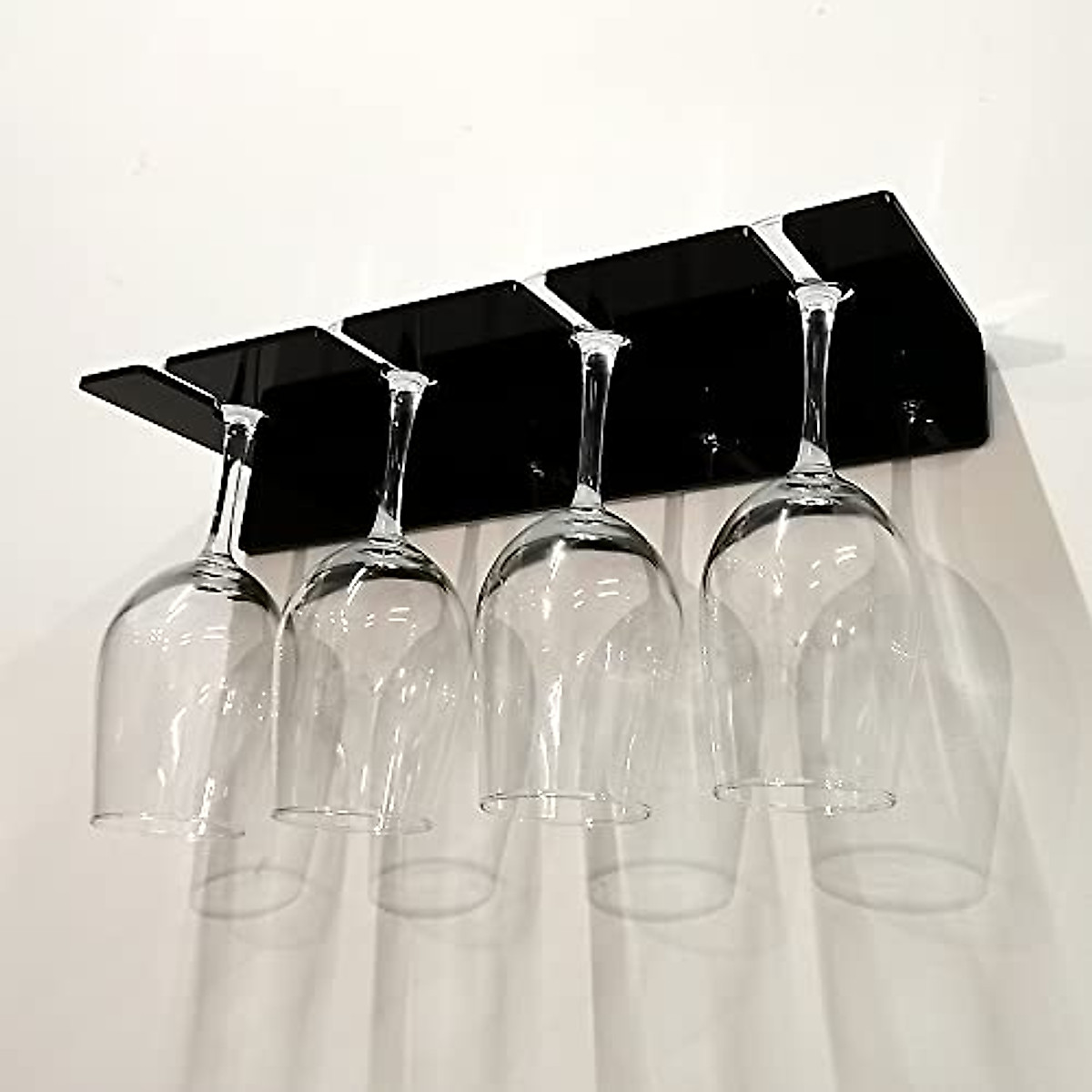 Wine Glass Rack|Stemware Holder|Wine Glass Organizer Glasses Storage Hanger for Bar Kitchen|Acrylic 2 pieces (Black)