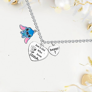 Waeceip Stitch Necklace Happy 5th to 16th Birthday Gifts for Daughter Sister Niece Friends Just A Who Loves Stitch Gifts Stitch Lover Birthday Gifts (7th)