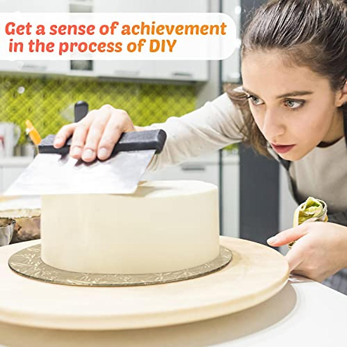 12 Pieces 10 Inch Cake Drums Round with 2 Rolls 1.6/1 Inch Satin White Ribbon Sturdy Cake Boards Wooden Cake Decorating Plate Cake Stands Drum for Home Wedding Bakery Supplies (Gold)