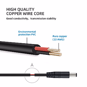 Power Extension Cable 2-Pack 33Feet 5.5mm x 2.1mm 12 Volt Male to Female Plug Cord for CCTV IP Security Camera DVRs and More Devices Black