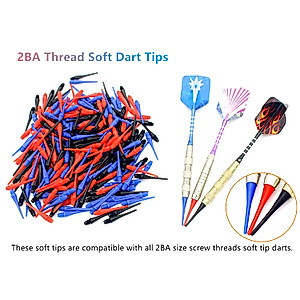 ROOBEEO Soft Dart Tip 2BA Thread Soft Tip Dart Points 300 Packs 3 Colors Plastic Dart Tips Replacement Dart Accessories