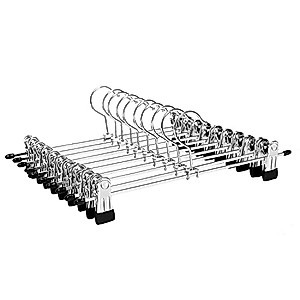 10 Pcs Strong Chrome Stainless Steel Adjustable Coat Hangers with Skirt/Trousers Non-Slip Clips - 28.5 * 7cm Durable and Useful