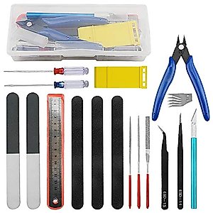 BXQINLENX Professional 17 PCS Gundam Model Tools Kit Modeler Basic Tools Craft Set Hobby Building Tools Kit for Gundam Car Model Building Repairing and Fixing(L)