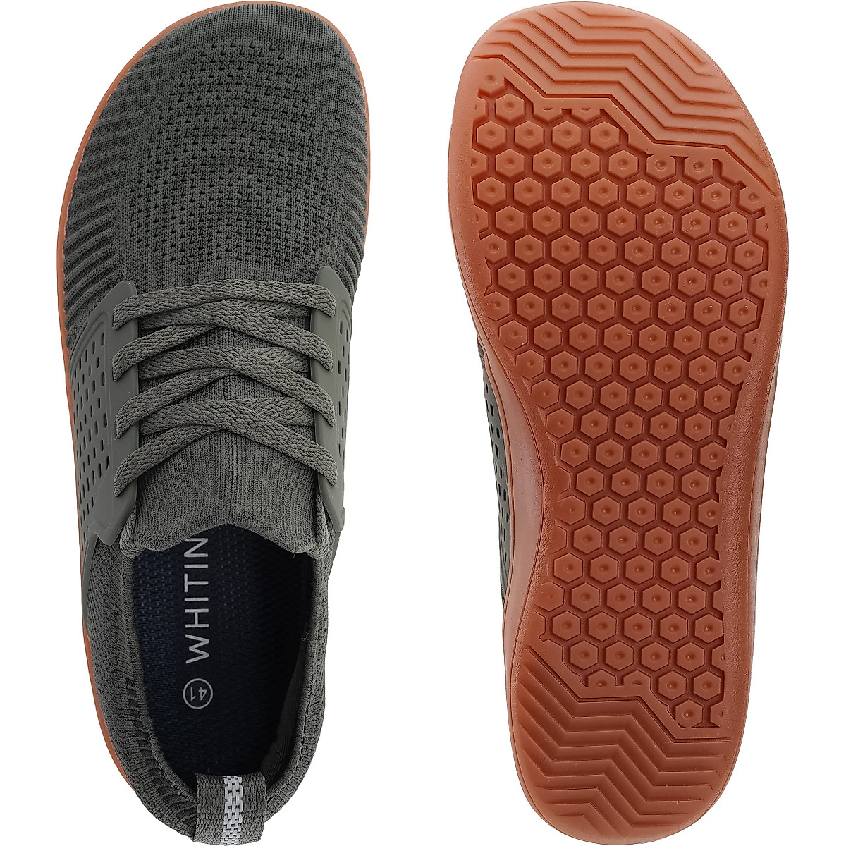 WHITIN Men's Extra Wide Width Trail Running Shoes Minimalist Barefoot Low Zero Drop Size 11W Gym Workout Fitness Sneakers Weightlifting Green Gum 44