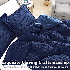 Topcee Navy Blue Duvet Cover Queen Size-Tufted Queen Duvet Cover Set - Extremely Fluffy Soft Plush, 3 Pieces with Zipper Closure (1 Bedding Duvet Cover 90x90 inches and 2 Pillow Shams)