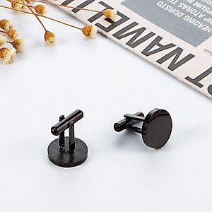Cufflinks for Men, Driew Black Cufflinks Blank Cufflink Cuff Links men Flat Pad Blank Setting Tray 1 Pair,Round