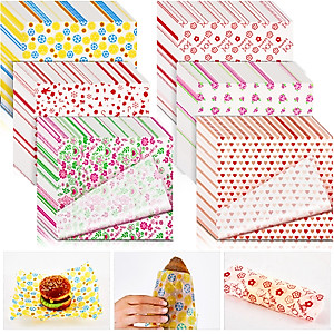 Glenmal 9.8x8.5 Inch Wax Paper Sheets Greaseproof Waterproof Dry Waxed Paper Sheets Floral Lemon Sandwich Wrap Paper Liner Burger Bread Food Basket Liners for Home Picnic Kitchen Party(600 Pcs)