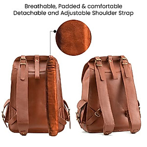 Handmade World Vintage Full Grain 20 Inch Tan Brown Leather Laptop Large Backpack Casual Bookbag Daypack Camping Travel Rucksack Knapsack