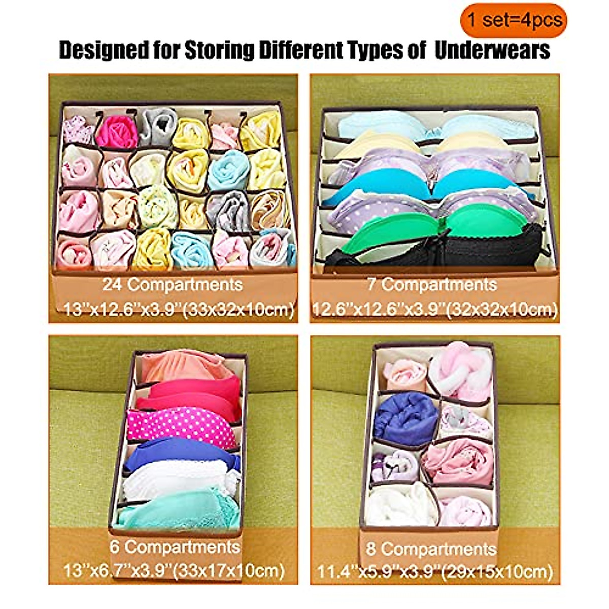 carinacoco Underwear Drawer Organizer 4 Pack Underwear Storage Organizer for Clothes Socks Ties Bra Drawer Divider Closet Dresser Organizer