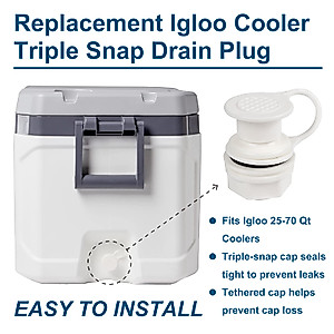 Cooler Drain Plug Replacement for Igloo Cooler, Igloo Cooler Drain Plug Replacement, Triple-Snap Cooler Drain Plug, Igloo Cooler Ice Chest Drain Plug