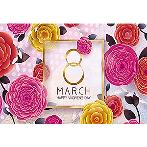 Leowefowa 10x8ft March 8th Happy Women's Day Backdrops for Photography Blooming Flowers Pink Backgrouds Vinyl Mother's Day Photo Backdrop Festival Party Banner Portraits Props