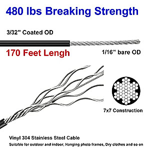 BLIKA Globe String Light Suspension Kit, Outdoor Light Guide Wire, 170FT Coated Stainless Steel 304 Rope, String Light Hanging Kits