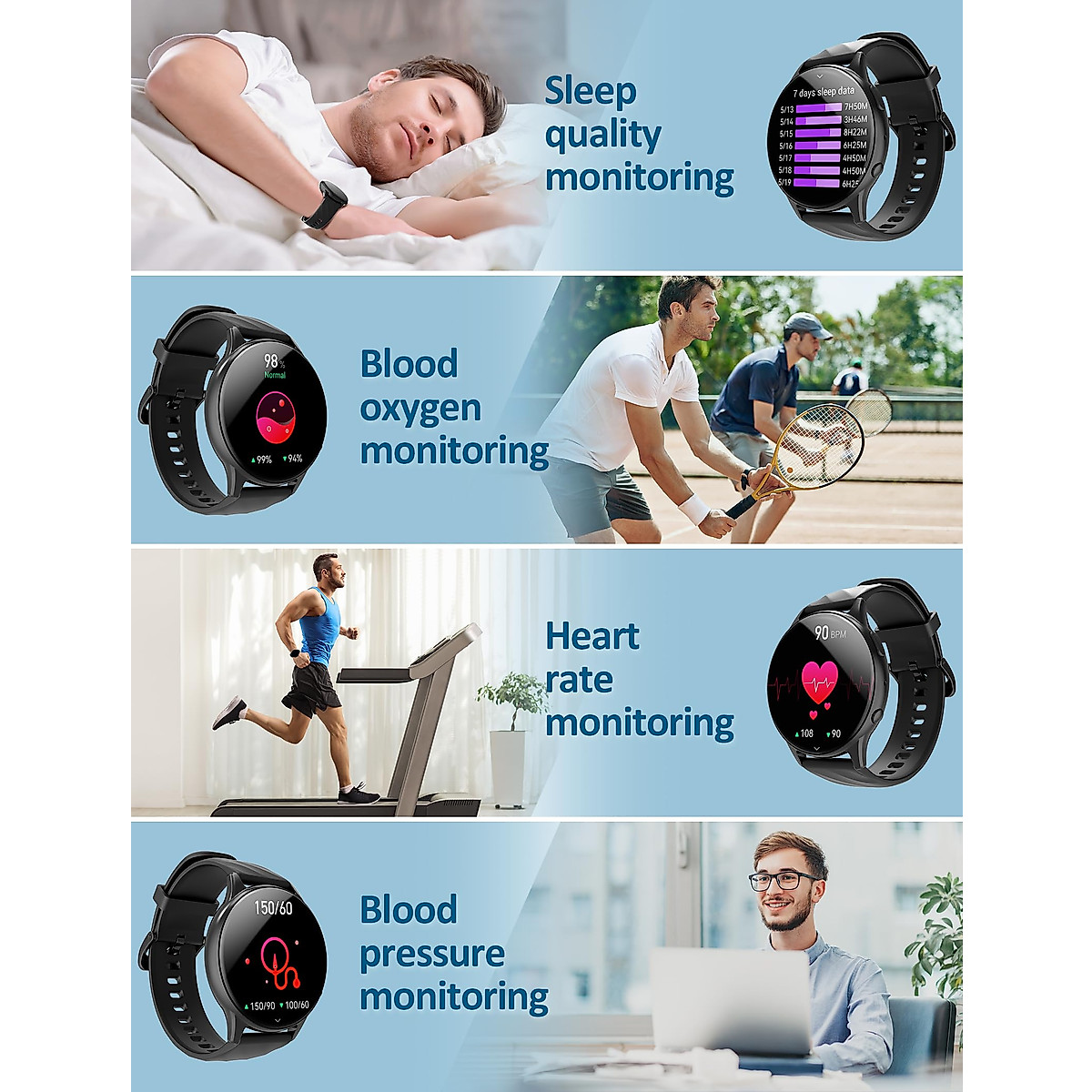 Kumi Smart Watch for Men Women, 1.39" Smartwatch for Android & iOS, Answer/Make Call, Voice Assistant, IP68 Waterproof Fitness Activity Tracker, 100+ Sport Modes, Heart Rate and Sleep Monitor, Black