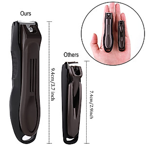 GLAMFIELDS Nail Clippers with No Splash Storage Box, Large Fingernail Toenail Clipper Detachable Easy Clean Nail Cutter Trimmer with Nail Files for Men & Women, Leather Case Packed(Black -1Pack)
