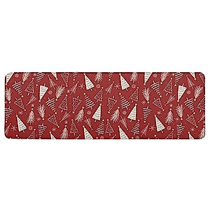 Libaoge Christmas Kitchen Mat Rug 1 PCS Xmas Tree Red Background Runner Rug Anti-Fatigue Comfort Memory Foam Standing Mat Non-Slip Floor Door Mat for Bathroom Bedroom 18x47in