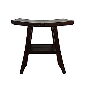 FULLY ASSEMBLED- Satori 18" Eastern Styled Solid Teak Shower Bench WITH SHELF- ADJUSTABLE HEIGHT FOOT PADS