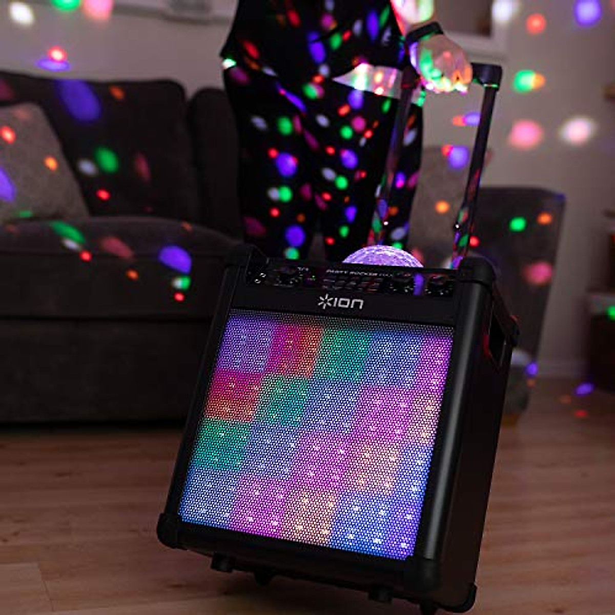 ION Audio Party Rocker Max - 100W Portable Wireless Bluetooth Speaker and Karaoke Centre with Rechargeable Battery, Party Light Display and Microphone