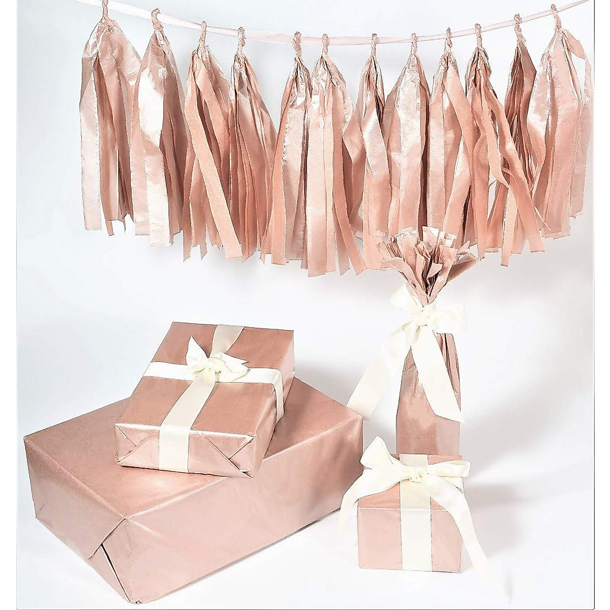 UNIQOOO 40 Sheets 20X26 Large Premium Metallic Rose Gold Champagne Gold Tissue Gift Wrap Paper Bulk - Recyclable Gift Wrapping Accessory - Perfect for Gift Bags, Wedding, Party, DIY Crafts