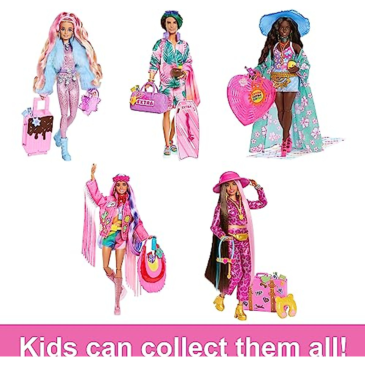 Barbie Extra Fly Doll with Snow-Themed Travel Clothes & Accessories, Sparkly Pink Jumpsuit & Faux Fur Coat