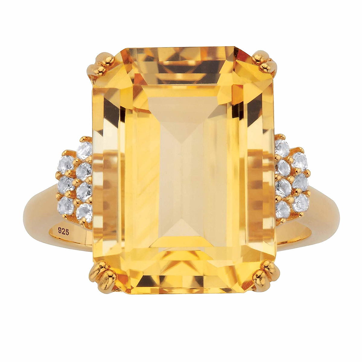 PalmBeach 18K Yellow Gold Plated Sterling Silver Genuine Black Onyx Blue Topaz or Yellow Citrien and White Topaz Cocktail Ring Size 7