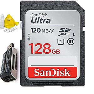 SanDisk 128GB Ultra Class 10 SDXC UHS-I SD Memory Card for Canon EOS Rebel T8i T7i T7 T6i T6S T6 T5i T5 T3i SL2 SL1 EOS 90D 80D 77D 70D EOS 9000D 800D 760D 750D DSLR Camera + Accessories