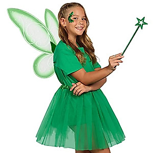 Funcredible Fairy Costume Accessories - Green Fairy Wings and Fairy Star Wand, Glitter - Tooth Fairy Cosplay Outfit for Women and Girls