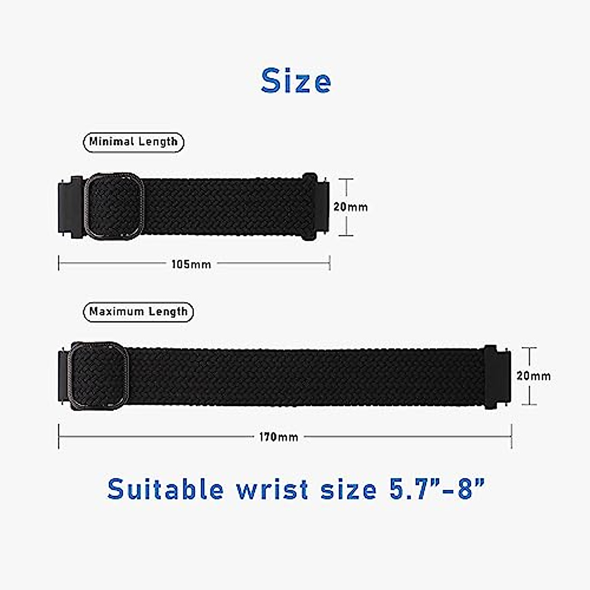 2 Packs Braided Nylon Bands Compatible with Gizmo Watch 3/2/1 Band for Kids,20mm Sost Breathable Elastic Stretchy Watch Band Replacement with Adjustable Buckle