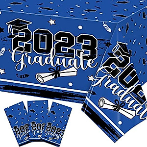 Graduation Party Decorations Class of 2023 Blue Graduation Tablecloths 3PCS Congrats Grad Disposable Plastic Table Covers for College High School Graduation Party Supplies 70x43 Inch