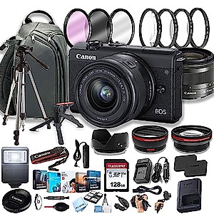 Canon EOS M200 Mirrorless Digital Camera with EF-M 15-45mm f/3.5-6.3 is STM Lens + 100S Sling Backpack + 128GB Memory Cards, Professional Photo Bundle (40pc Bundle)