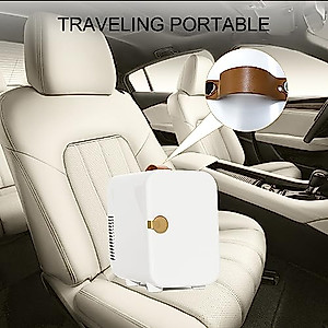 WOISSKEY Mini Fridge For Bedroom, 8 Liter AC/DC Portable Compact Refrigerators Thermoelectric Cooler and Warmer For Skincare, Beverage, Food, Cosmetics, Home, Office and Car, Beige