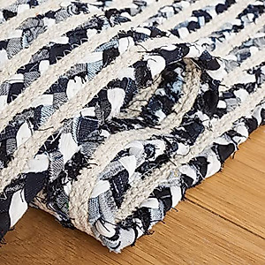 SAFAVIEH Braided Collection Area Rug - 8' x 10', Black & Navy, Handmade Farmhouse Cotton, Ideal for High Traffic Areas in Living Room, Bedroom (BRD260N)
