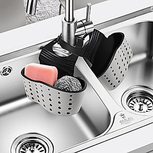 COIYINGJAUNEI Kitchen Sink Caddy Sponge Holder for Kitchen Sink Organizer Dish Sponge Holder Ajustable Strap Faucet Sponge Holder with Drain Holes for Drying, Kitchen Sink Accessories (2 pcs)