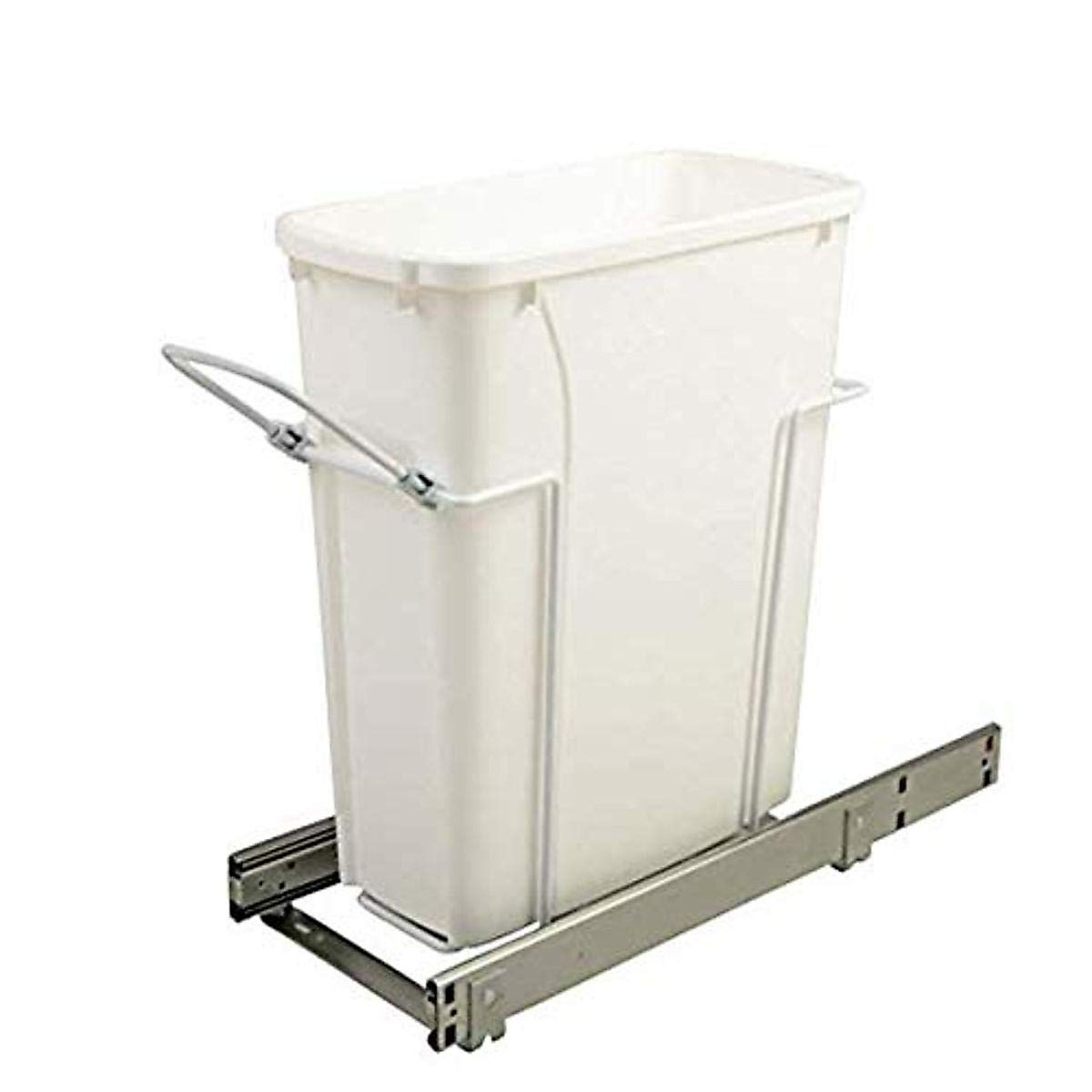 Knape & Vogt White 11.375 in. x 22 in. x 18.813 in. 27 Qt. in-Cabinet Double Soft-Close Bottom-Mount Pull-Out Trash Can