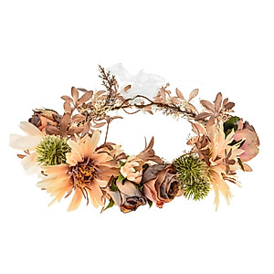 DDazzling Sunflower Flower Crown Eucalyptus Halo Women Girls Headpiece Photo Prop (Coffee)