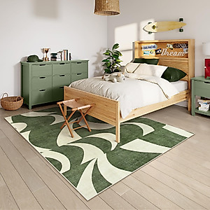 Lahome Abstract 5x7 Rug,Low-Pile Soft Green Rugs for Living Room,Retro Swirl Indoor Floor Carpet Washable for Dining Room Office Bedroom Entryway Non-Slip (5x7ft,Sage Green)