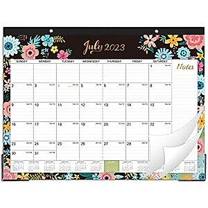 Desk Calendar 2023-2024 - Large Desk Calendar 2023-2024, Jul. 2023 - Dec. 2024, 22" x 17", Thick Paper with 18 Months, Corner Protectors, Large Ruled Blocks & 2 Hanging Hooks - Black Floral