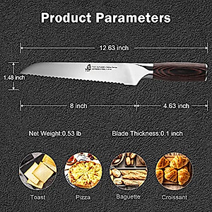 TUO Serrated Bread Knife 8 inch - Professional Bread Cutter Cake Carving Slicer Knife - German HC Stainless Steel Ultra Sharp Wavy Edge- Ergonomic Pakkawood Handle with Gift Box - Osprey Series