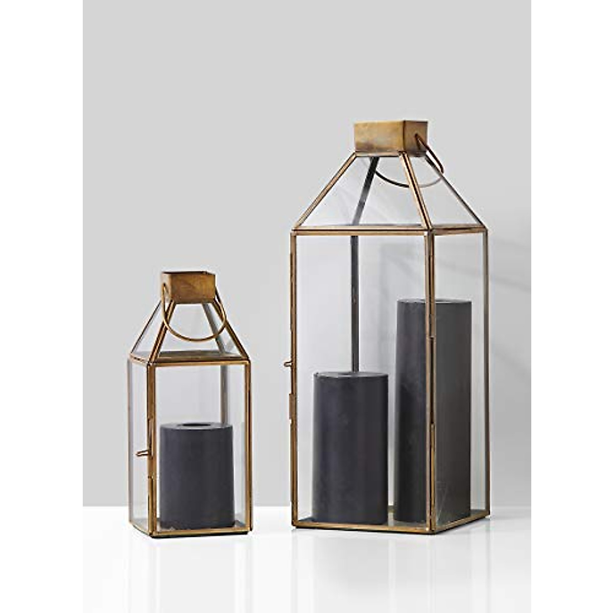 Serene Spaces Living Large Gold Decorative Hurricane Lantern Candle Holder with Glass Panels, 16" Tall