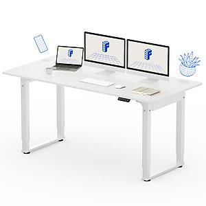 FLEXISPOT Dual Motors 4 Legs Standing Desk 63x30 Inch Adjustable Height Desk with Splice Board Home Office Computer Workstation Electric Sit Stand up Desk, White Top + White Frame