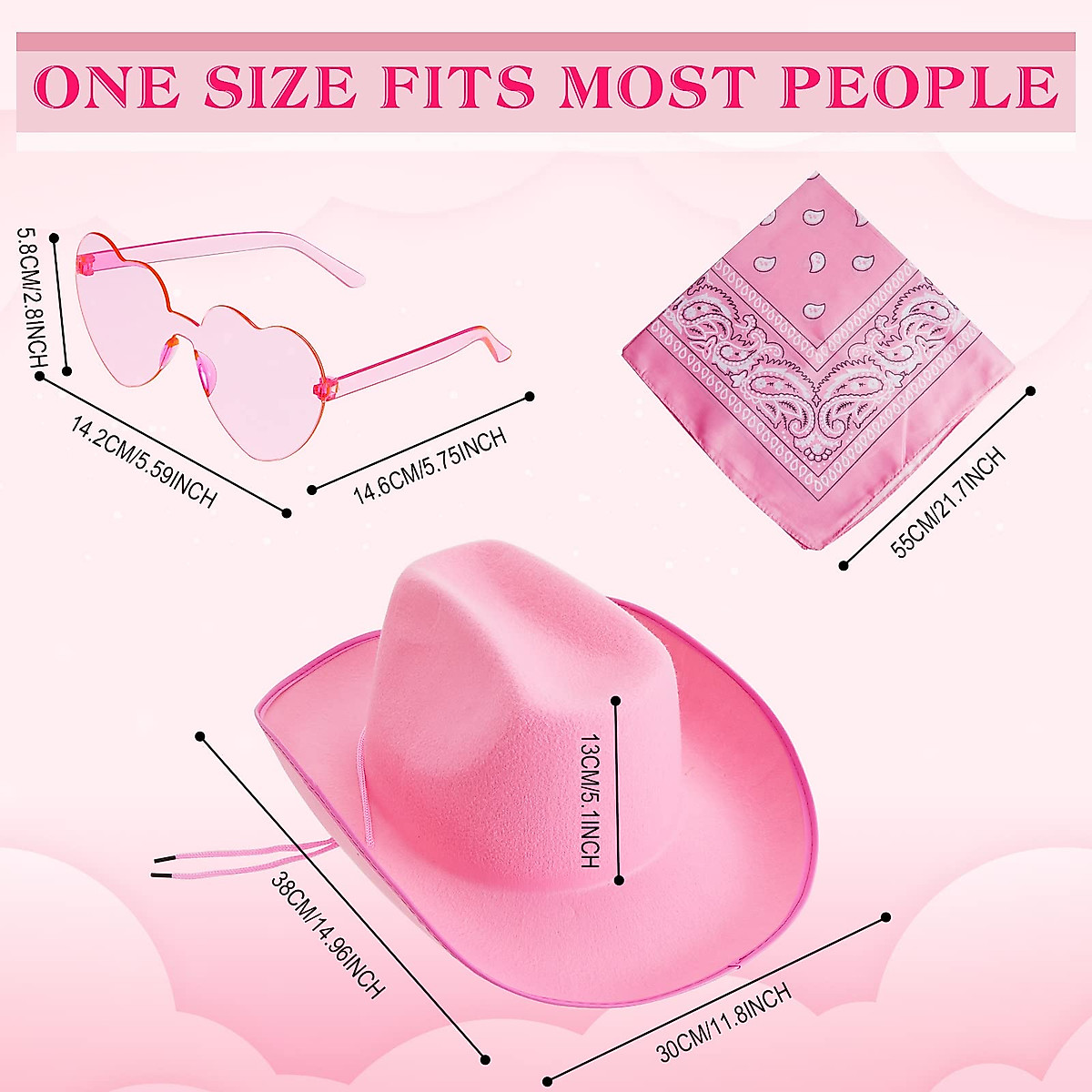 4 Sets Cowboy Hats with Bandana for Halloween Cosplay Costume Cowgirl Hat for Wedding Bride Bridesmaid Men Women, Pink, White