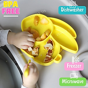 ZEIMAS Silicone Divided Toddler Baby Plates - Portable Non Slip Suction Plates for Children Babies and Kids BPA Free Baby Dinner Plate (Bunny)