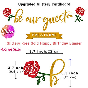 Aonor Beauty And The Beast Party Supplies - Be Our Guest Banner Sign, Pom Poms Flowers, Circle Dots Garland and Swirls for Bridal Shower, Engagement Party Decorations, Beauty And The Beast Decor