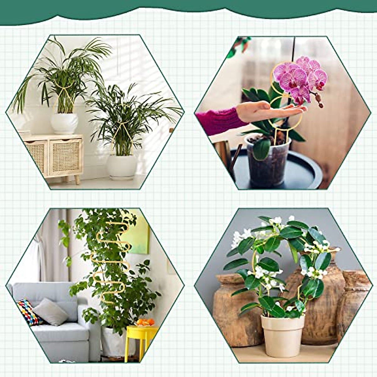 Zopeal 10 Pcs Small Metal Trellis for Potted Plants 15.7 Inch Gold Trellis Stackable Plant Support Stakes for Garden Climbing Houseplants Indoor Outdoor Monstera Flowers Hoya