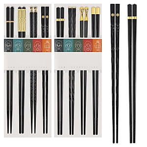 8 Pairs Fiberglass Chopsticks-Reusable Chopsticks Dishwasher Safe, 9.57 inch/24.3cm Matte Non-Slip Japanese Chinese Family/ Hotel/ Restaurant Chop Sticks, Hair ChopStick Gift Set, Black