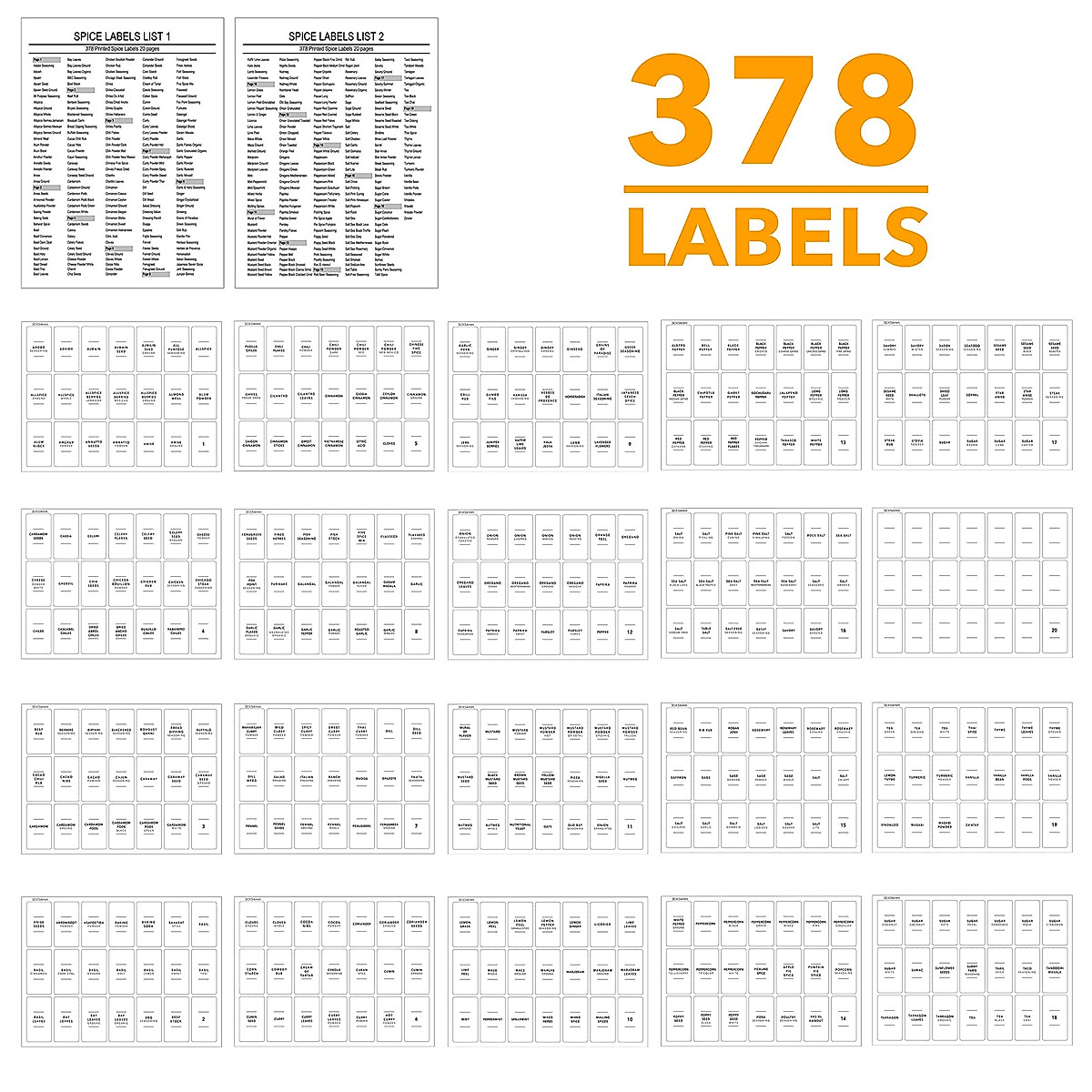 SpaceAid Spice Drawer Organizer with 24 Spice Jars, 378 White Minimalist Spice Labels, 4 Tier Seasoning Rack Tray Insert for Kitchen Drawers, 11.25" Wide x 17.5" Deep