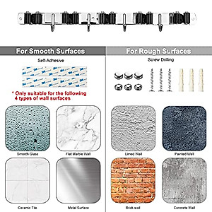 Kozci Mop and Broom Holder Wall Mount, Non-Slip Broom Organizer Wall Mount Self Adhesive Broom Hanger with 5 Racks 4 Hooks Stainless Steel Tools Rack Broom Storage Organizer for Kitchen Garden Garage